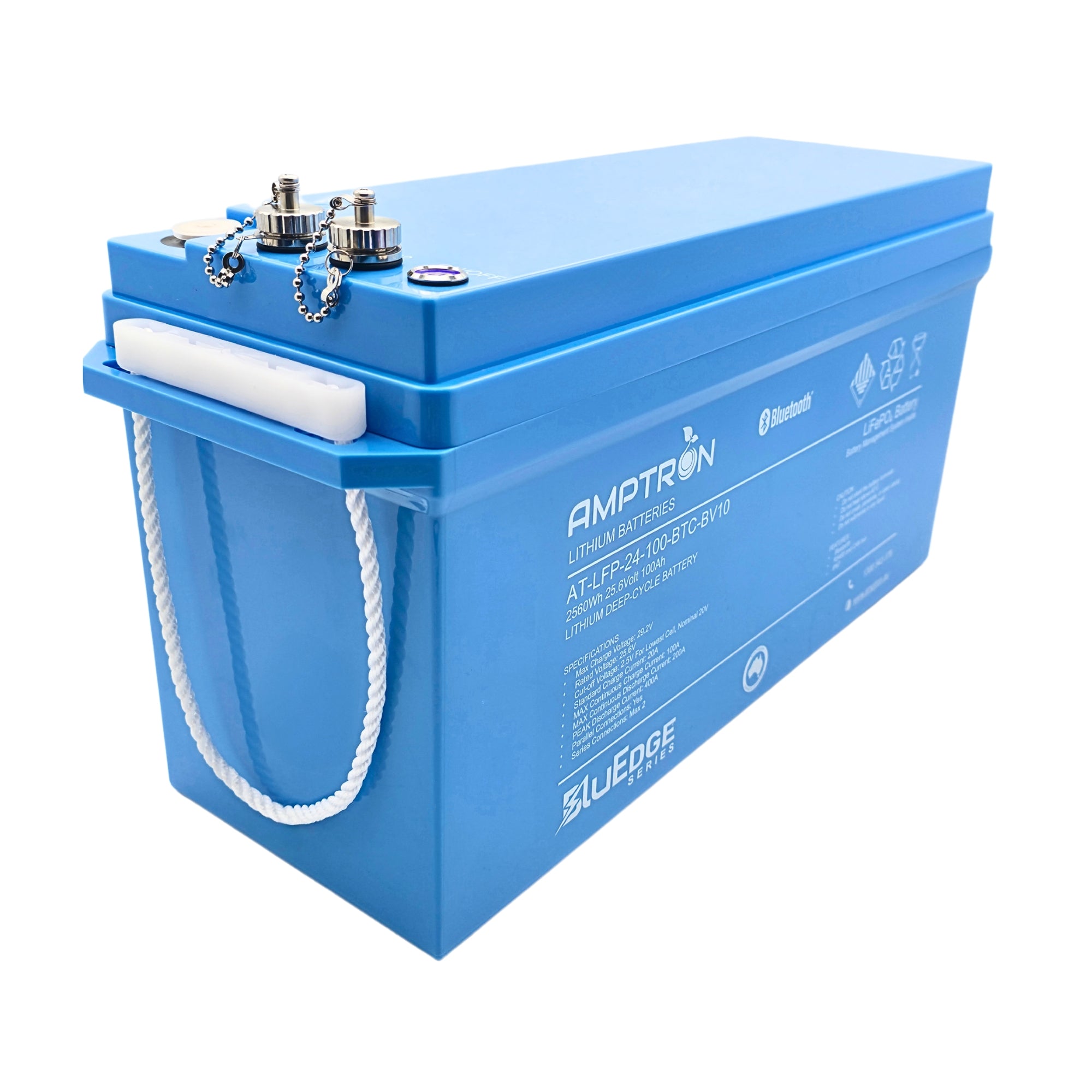 Amptron BluEdge 24V 100Ah Smart LiFePO4 Battery | 200A BMS | Bluetooth + CAN Bus