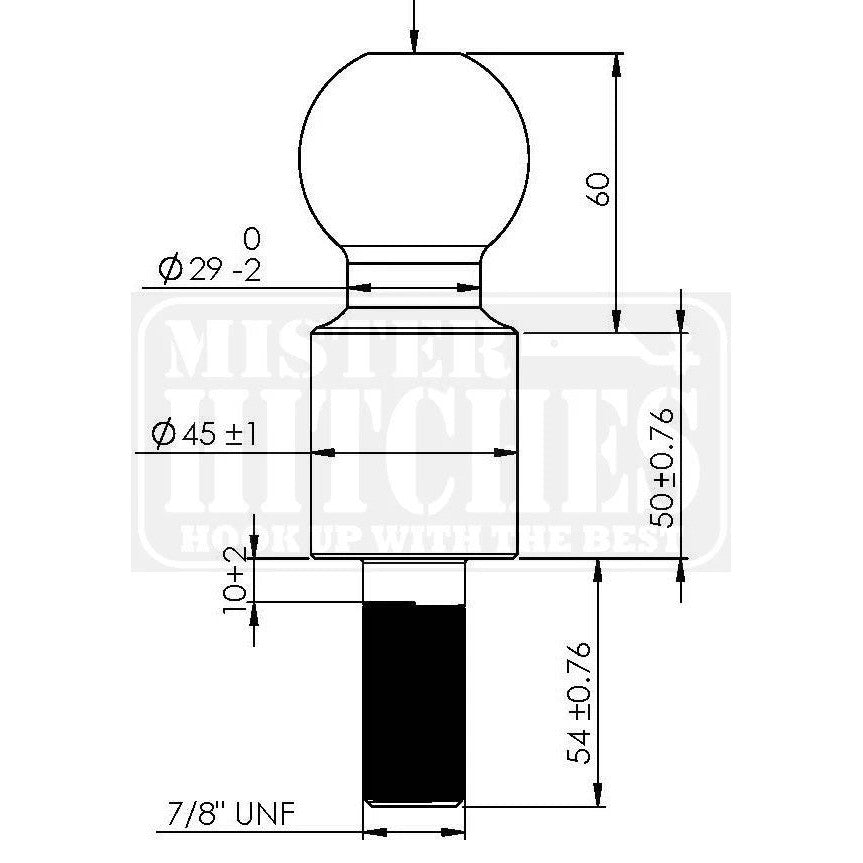 Mister Hitches Hi-Rise Tow Ball 3500kg, 50mm shoulder