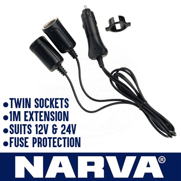Narva 81032BL Cigarette Lighter Plug with Extended Leads and Twin Acce