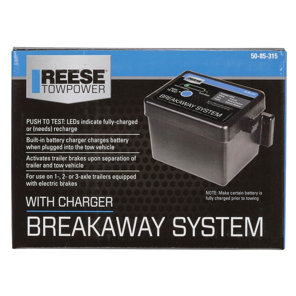 Reese Breakaway Battery Box System Integrated Battery Charger Push to ...