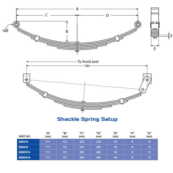 Ark 6 Leaf Shackle Spring 50mm Offset Bolt